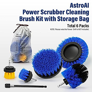 AstroAI Drill Brush Attachment Set 6 Pack-Power Scrubber Cleaning Kit with Extend for Car Detailing, Bathroom Surfaces, Kitchen, Shower, Car Wheels, Seats, Tile, Floor, Grout All Purpose - Blue