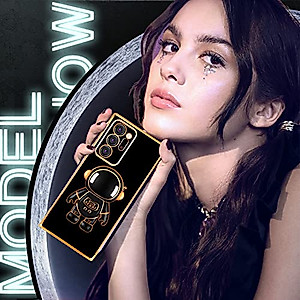 Buleens for Galaxy Note 20 Ultra Case, Cute Heart Pattern 6D Gold Plating Astronaut Hidden Stand Cases for Samsung Galaxy Note 20 Ultra 6.9 Inch-Black