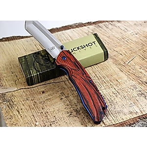 Buckshot Knives PBK220 Thumb Open Spring Assisted Tanto Cleaver Classic Wood Handle Pocket Knives (PBK220WD)