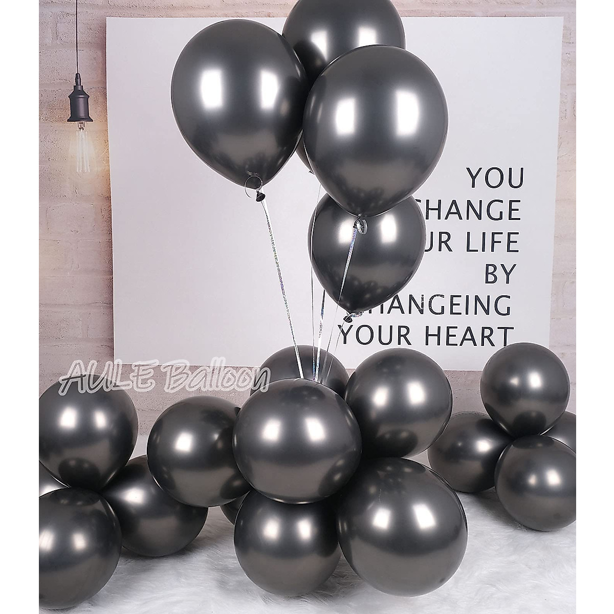 AULE Black Metallic Balloons 12 inch 50 Pcs Black Latex Balloons Chrome Helium Shiny Thicken Balloon Perfect Party Decoration for Happy Birthday Bridal Shower Graduation