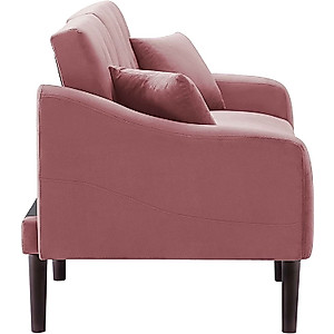 DNYN Convertible Sleeper Futon Sofa with 2 Pillows, Velvet Tufted Couch w/Metal Legs and Adjustable Backrest, for Apartment Office Small Space Living Room Furniture, Pink