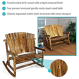 Sunnydaze Rustic Fir Wood Log Cabin Rocking Loveseat with Fan Back Design, 2-Person 500-Pound Capacity
