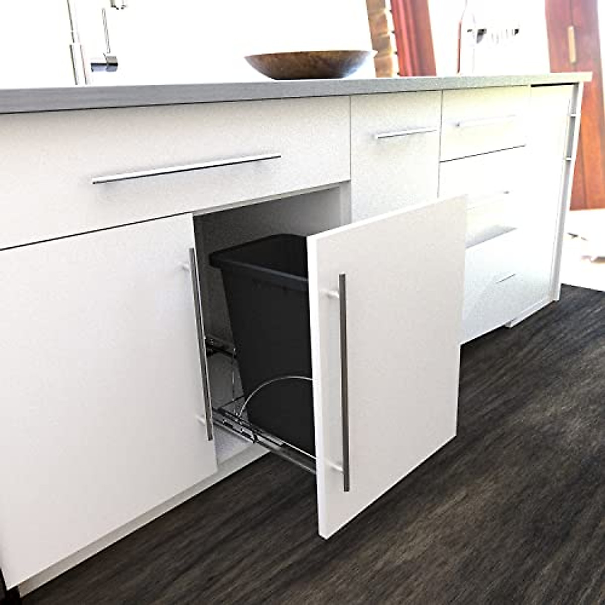 Tanamu Pull Out Trash Can Under Cabinet, 10 Gallon Pull-Out Under Mount Kitchen Waste Container Trash Cans, under sink trash can, Ball-Bearing Slider, Door Mounting Kit, Silver（Trash Can Not Included）