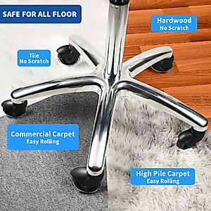 Simple Deluxe Office Chair Wheels (Set of 5) – 3'' Rubber Chair Casters - Safe for Carpet and Hardwood-Work from Home Accessories Chair Mat Replacement - Universal Fit, Black