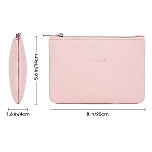 Narwey Small Makeup Bag for Purse Vegan Leather Travel Makeup Pouch Mini Cosmetic Bag Zipper Pouch for Women (Pink)