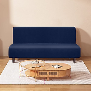 Granbest Water Repellent Futon Cover High Stretch Armless Sofa Covers Foldable Sofa Bed Covers Jacquard Futon Slipcover Waterproof Furniture Protector for Kids, Pets (Futon, Navy Blue)