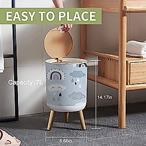 PHAIBHKERP Small Trash Can with Lid Hand Drawn Color Seamless Childish Simple for Kids with Garbage Bin Round Waste Bin Press Cover Dog Proof Wastebasket for Kitchen Bathroom Living Room 1.8 Gallon