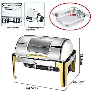 Stainless Steel Chafing Dishes with Visual Cover for Party Food Warmers for Buffet Electric 9L/13L Commercial Buffet Server for Catering Hotel Keep Food (1/3 Size Pan 9L)