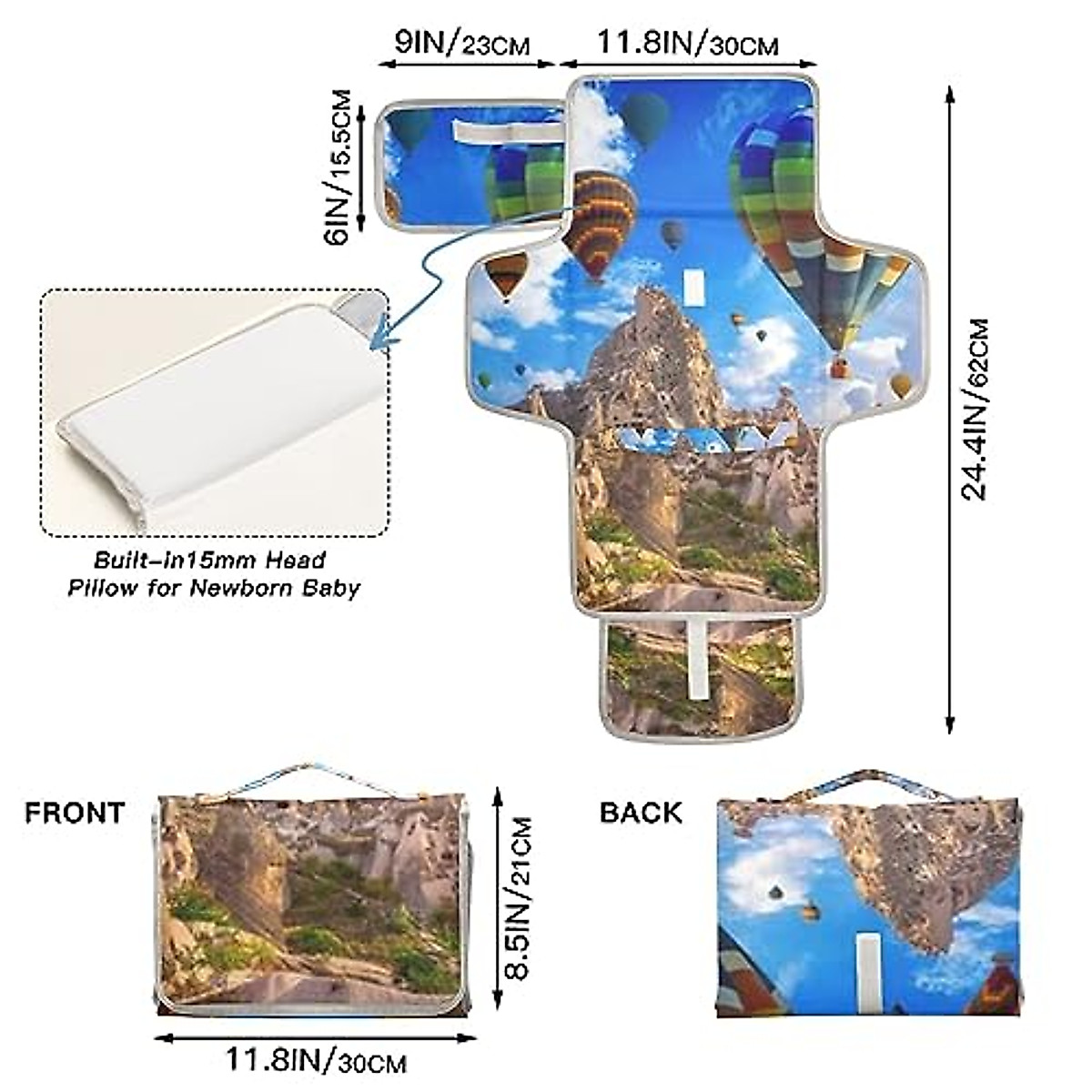 Hot Air Balloon Portable Diaper Changing Pad Waterproof Travel Baby Changing Pad Foldable Diaper Changing Mat for Newborn Girl Boy