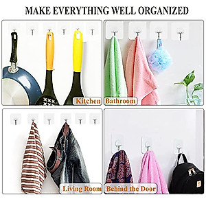 Fotosnow Adhesive Hooks Heavy Duty 15lbs(Max) Transparent Wall Hooks Reusable Seamless Shower Hooks Stick on Hooks for Hanging Bathroom Kitchen Outdoors -10 Pack