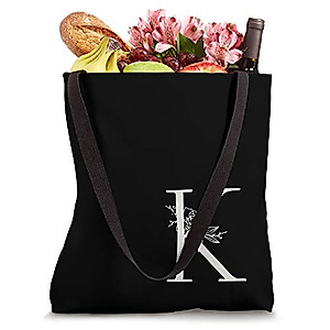 Elegant Black & White Botanical Floral Monogram Initial K Tote Bag