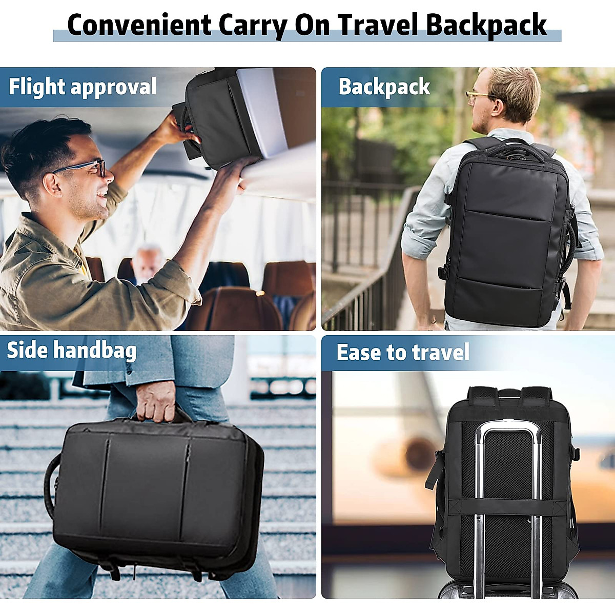 Petfu Travel Backpack 40L Carry on Backpack Flight Approved, Expandable Luggage Bags 17 Inch Laptop Backpack Anti-Theft Computer Backpack Weekender Bag Overnight Large Daypack