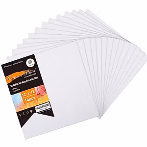 Conda Canvases for Painting 12 x 12 inch, 14 Pack, Blank White Canvas Boards, Primed, 100% Cotton, Quality Acid Free Artist Canvas Panels for Acrylics Watercolor & Oil Painting