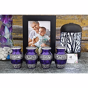 Purple Keepsake Urns - Mini Urns for Human Ashes Set of 4 with Premium Box & Bags - Handcrafted Urns for Ashes - Honor Your Loved One with Cremation Urns for Ashes - Small Urns for Men & Women