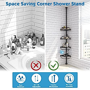 Shower Caddy Corner, 56 to 125 Inch Adjustable Tension Pole Corner Shower Caddy with 4 ABS Baskets,Rustproof Stainless Pole, Drill Free Shower Rack, Large Shower Storage Shelf for Inside Shower
