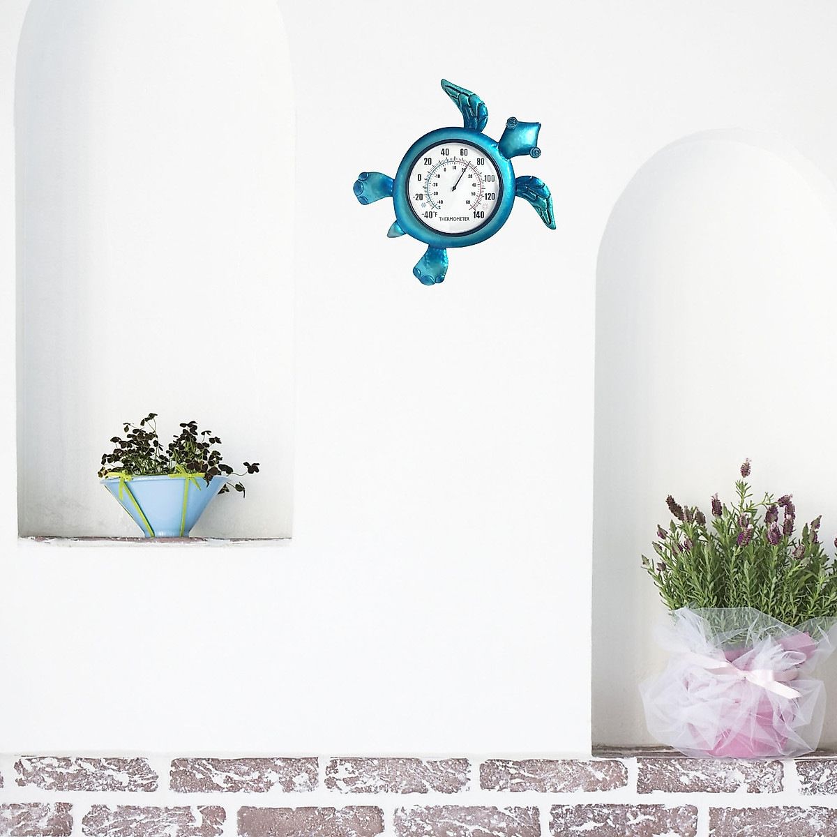 SOTALING Turtle Outdoor Thermometer - Wall Mount Thermometer Hygrometer - Blue Turtle Design Decor Outdoor and Indoor