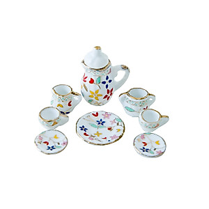 Birostiana Miniature Dollhouse Accessories Miniatures Stuff Realistic Mini Tableware Tea Cup Set Teapot Plates Porcelain DIY Decor Ornament for Miniature Dollhouse Kitchen Party 1 12 Scale