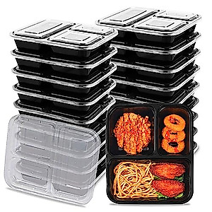 Moretoes 20 Pack 32 oz Meal Prep Containers 3 Compartment Food Storages with Lids, Disposable Bento Box for Lunch Microwave/Freezer/Dishwasher Safe