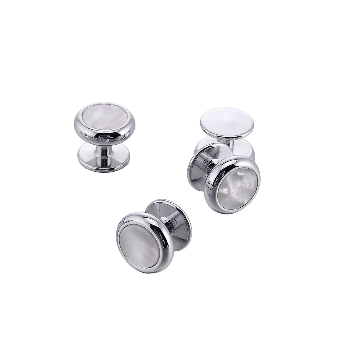 Jonwo 4pcs Men's Tuxedo Studs Mother of Pearl Stainless Steel Men Shirt Studs Button Set Wedding Party Business (Silver 4pcs Studs)
