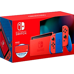 Nintendo Switch Mario Red & Blue Edition with Red Joy-Con, Blue Dock - 6.2" Touchscreen LCD Display, 32GB Internal Storage, 802.11AC WiFi, Bluetooth 4.1, Type-C - 7-in-1 Carrying Case