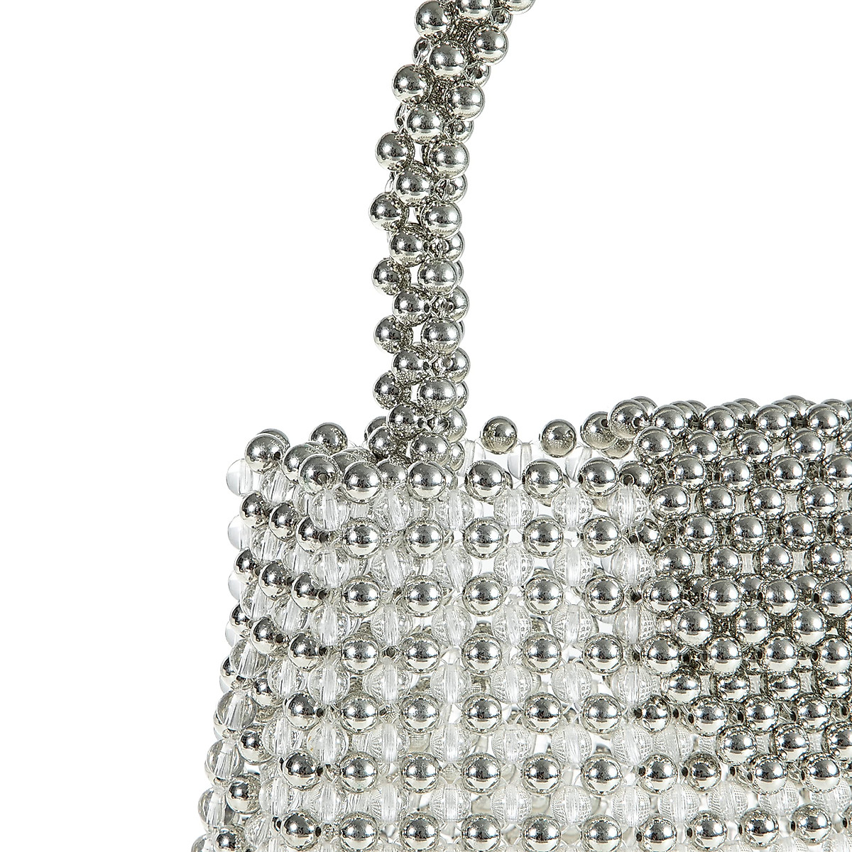 YUSHINY Women Acrylic Beaded Evening Tote Medium HandBag with Pull-on Closure for Wedding Party (Silver&Transparent)
