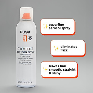 RUSK Designer Collection Thermal Flat Iron Spray with Argan Oil, 8.8 fl. Oz, Thermal Protectant Micro-Fine Styling Spray, Formulated to Eliminate Frizz and Leave Hair Silky and Shiny