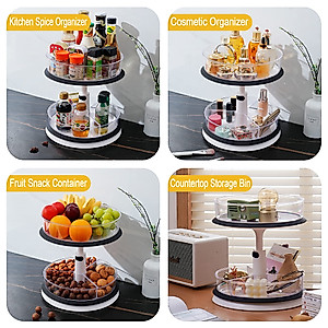 2 Tier Lazy Susan Turntable Organizer, 11 Inches Height Adjustable Spice Rack for Kitchen Cabinet, Countertop, Bathroom, Makeup, Pantry Organization and Storage with 4 Removable Bins