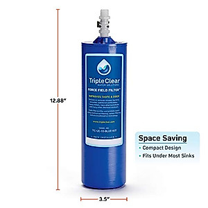 Triple Clear Force Field Filter Under Sink Water Filter System | Improves Taste & Odor | Removes Harmful Contaminants | Hardware Included | Blue