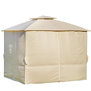 BBQ Gazebo Outdoor Gazebo Tent Gazebo with Mosquito Netting Canopy Cover Metal Hardtop Gazebos Double Tiered Grill Canopy with UV Protection for Garden Couryard 127.2" L*127.2" W*113.0" H Beige
