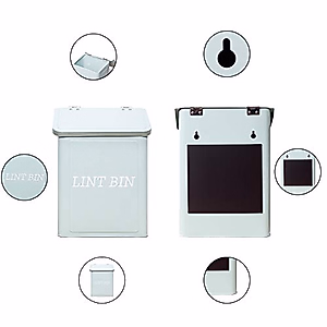 Farmhouse Metal Magnetic Lint Bin with Lid and Wall Mount for Space Saving and Lint Storage On Dryer, Washer and Laundry