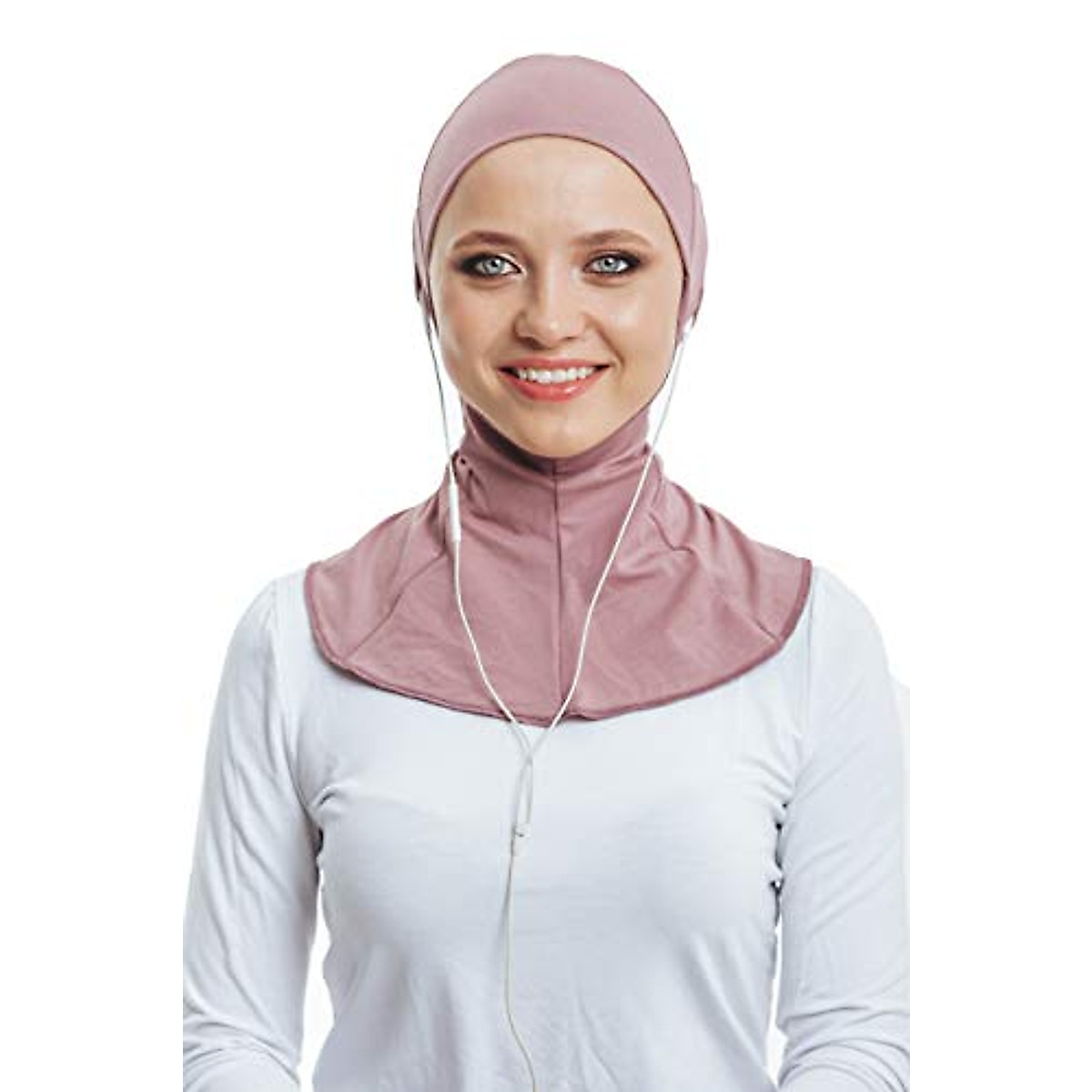 Headphone Hijab, Cotton Under Scarf Tube Cap, Ready to wear Muslim Accessories for Women (Powder)