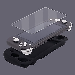 Silicone Protective Case for Nintendo Switch Lite, Soft Grip Case Cover with Comfort Ergonomic Handles for Nintendo Switch Lite 2019 [Self Stand][4 Thumb Stick Caps] (Black)