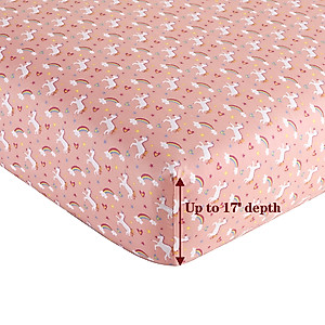 Marina Decoration Kids Girls Toddlers Cute Printed 600 Thread Count Soft Deep Pocket Cotton Blend Percale All Season 3 Pieces Bedding Sheet Set, Pink Unicorn Rainbow Pattern Twin/Single Size