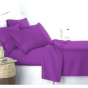 White House Linen 6 Piece Set - Hotel Luxury - Extra Soft - Easy Fit 600 TC (4-8 inch deep) Egyptian Cotton Purple Solid,California/King-Cal King - 72" x 84"