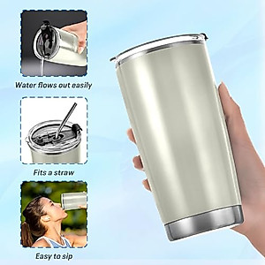 innewgogo Beige 20 oz Stainless Steel Vacuum Insulated Tumbler for Women Men Reusable Water Bottle with Leak-proof Lid & Straw Reusable Cup for Iced Tea Coffee Water School Gym Home Office