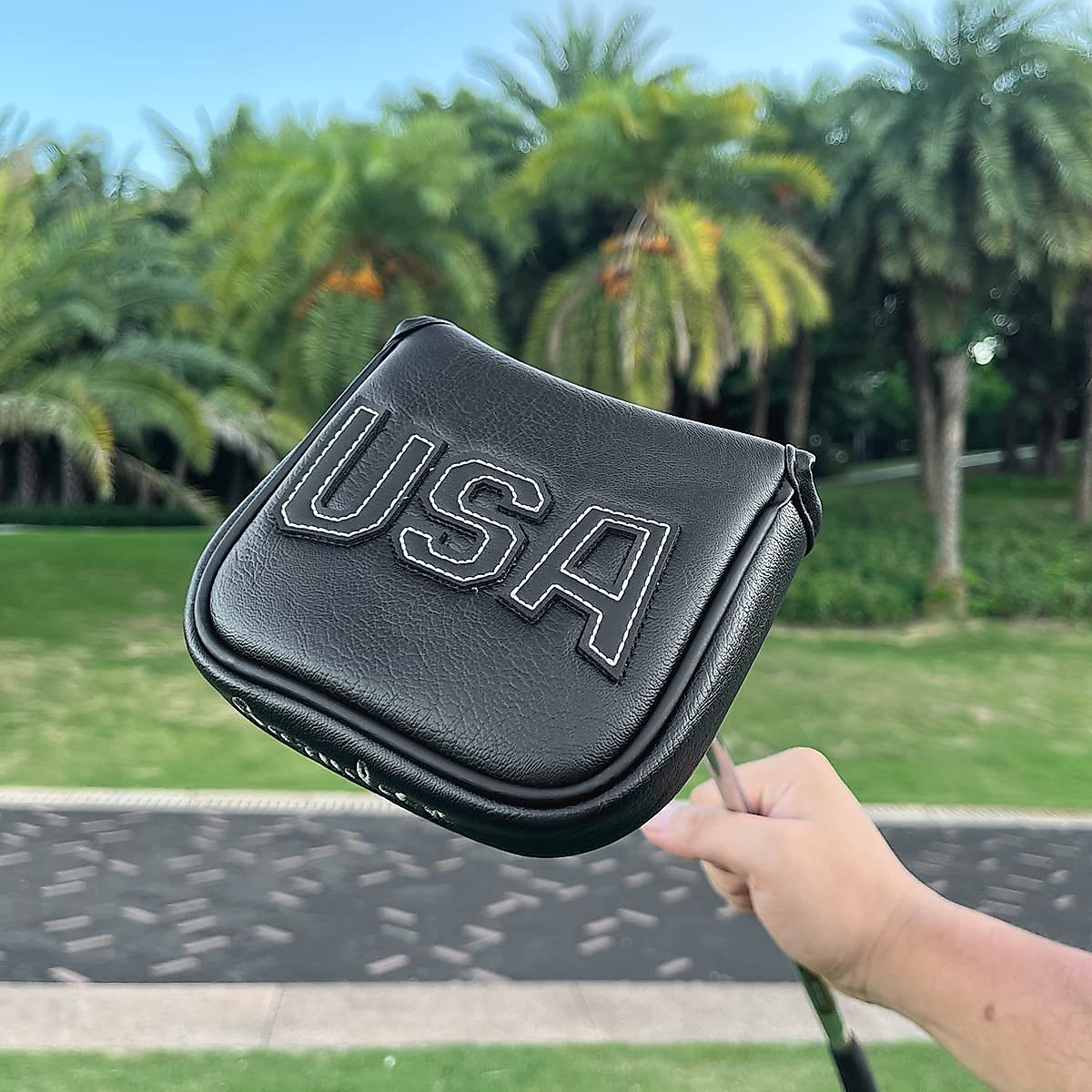 Barudan Golf Magnetic Large Mallet Putter Cover Headcover,Club Head Cover Protective Case Black,Patriotic USA (Black-White Stitching)