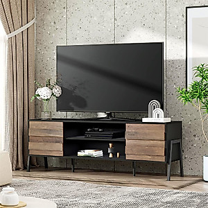 WAMPAT Modern TV Stand 65 inch TV Table, Mid-Century Wood TV Console Entertainment Center for 55 inch TV with 6 Storage Cabinets, Media Console for Living Room Bedroom, 60‘’ Black/Brown