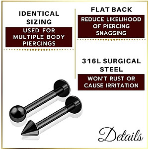 8Pcs Black Anodized 14g 6mm 8mm labret rings Piercing Jewelry Lip Medusa Monroe Vertical 4mm Ball Cone M7863