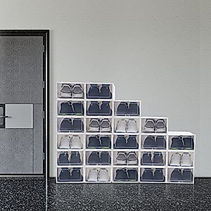 20/24 Pcs Foldable Shoe Box, Plastic Shoe Organizer Box Stackable Drop Front Shoe Box Clear Shoes Storage Boxes for Shoe Organization (24 PCS)