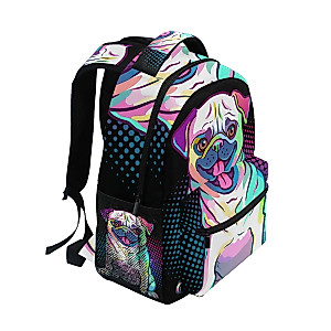 School Backpack Pug Dog Pop Art Style Teens Girls Boys Schoolbag Travel Bag
