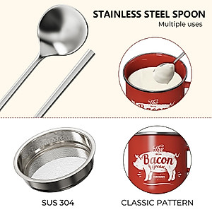 PGYARD Mini Bacon Grease Container With Strainer - 15OZ Enamel Grease Saver, Farmhouse Bacon Grease Keeper For Kitchen Fat Storage, Dishwasher Safe-Red