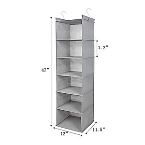 MAX Houser 6 Tier Shelf Hanging Closet Organizer, Closet Hanging Shelf with 2 Sturdy Hooks for Storage, Foldable,Grey and Light Grey