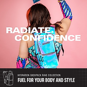 SOJOURNER Rave Hydration Pack Backpack - 2L Water Bladder Included for Festivals, Raves, Hiking, Biking, Climbing, Running and More (Holographic - Blue)