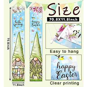 Easter Porch Sign Banner-Easter Gnomes Decoration Hello Spring Happy Easter Door Hanging Banner Outdoor Easter Party Supplies Photo Props for Porch