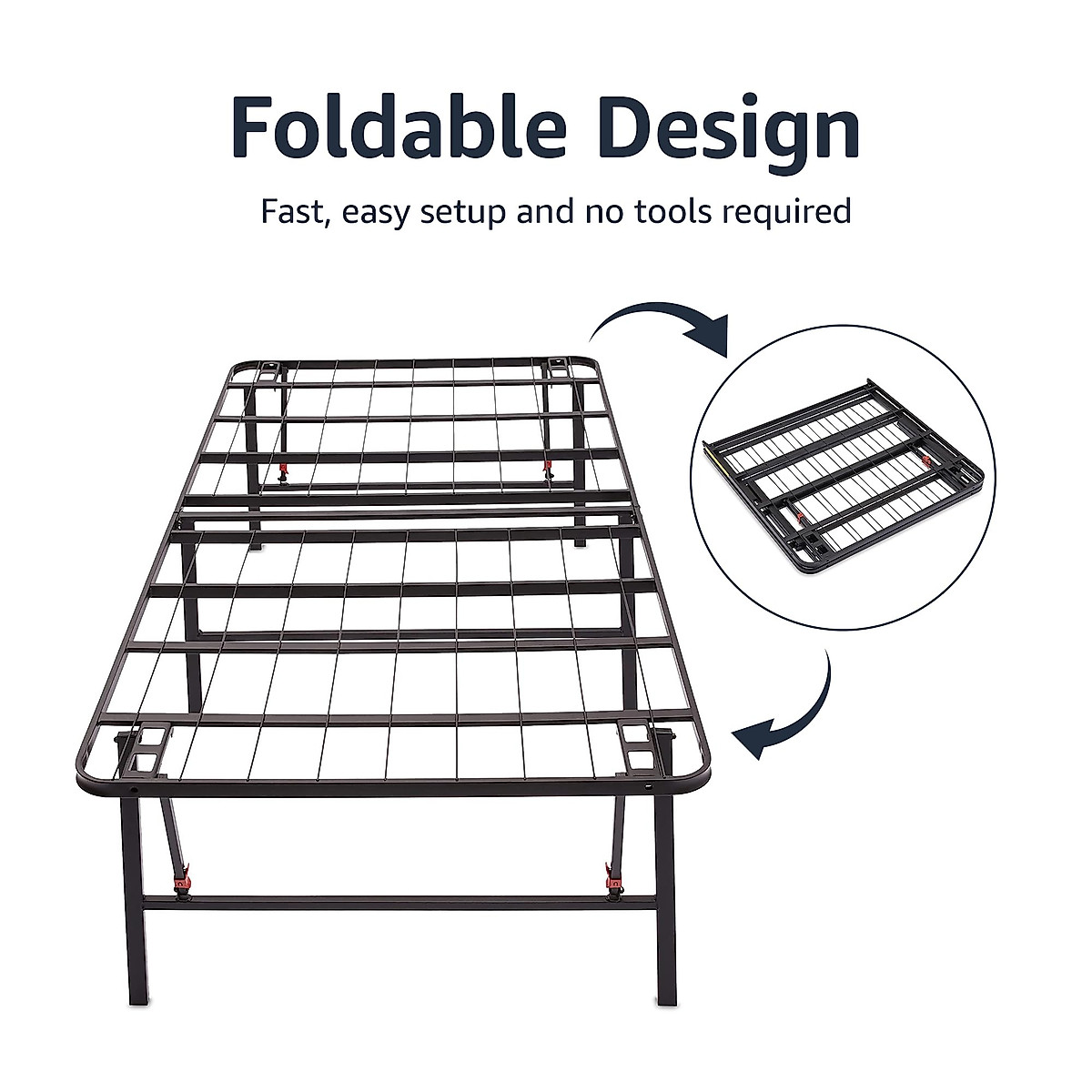 Amazon Basics Foldable Metal Platform Bed Frame with Tool Free Setup, Sturdy Steel Frame, No Box Spring Needed, Full, Black, 75 x 54 x 18 inches (LxWxH)