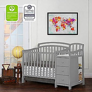 Dream On Me Casco 3-in-1 Mini Crib and Changing Table in Pebble Grey, Convertible Crib, Made of Pinewood, Three Position Adjustable Mattress Height Settings