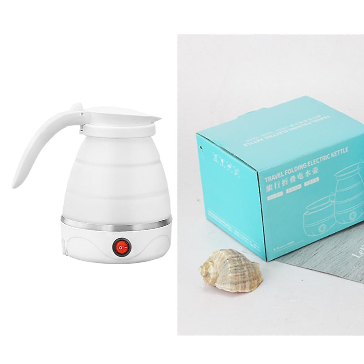 Travel Collapsible Electric Kettle, Silicone Collapsible Heating Water Boiler, Portable Tea Kettle for Coffee Fast Water Boiling Pot with Separable Power Cord 110V (White)