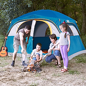 UNP Tents for Camping 6 Person Waterproof Windproof Easy Setup,Double Layer Cabin Tents with 1 Mesh Door & 5 Large Mesh Windows -10'X9'X78in(H) Blue