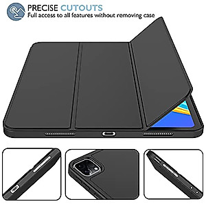 iMieet New iPad Pro 12.9 Case 2022(6th Gen)/2021(5th Gen) with Pencil Holder [Support iPad 2nd Pencil Charging/Pair],Trifold Stand Smart Case with Soft TPU Back,Auto Wake/Sleep(Black)