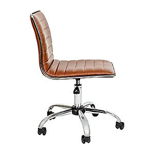 Flash Furniture Alan Office Task Chair - Brown Vinyl - Chrome Frame - Armless - Ribbed Back and Seat - Low Back Design